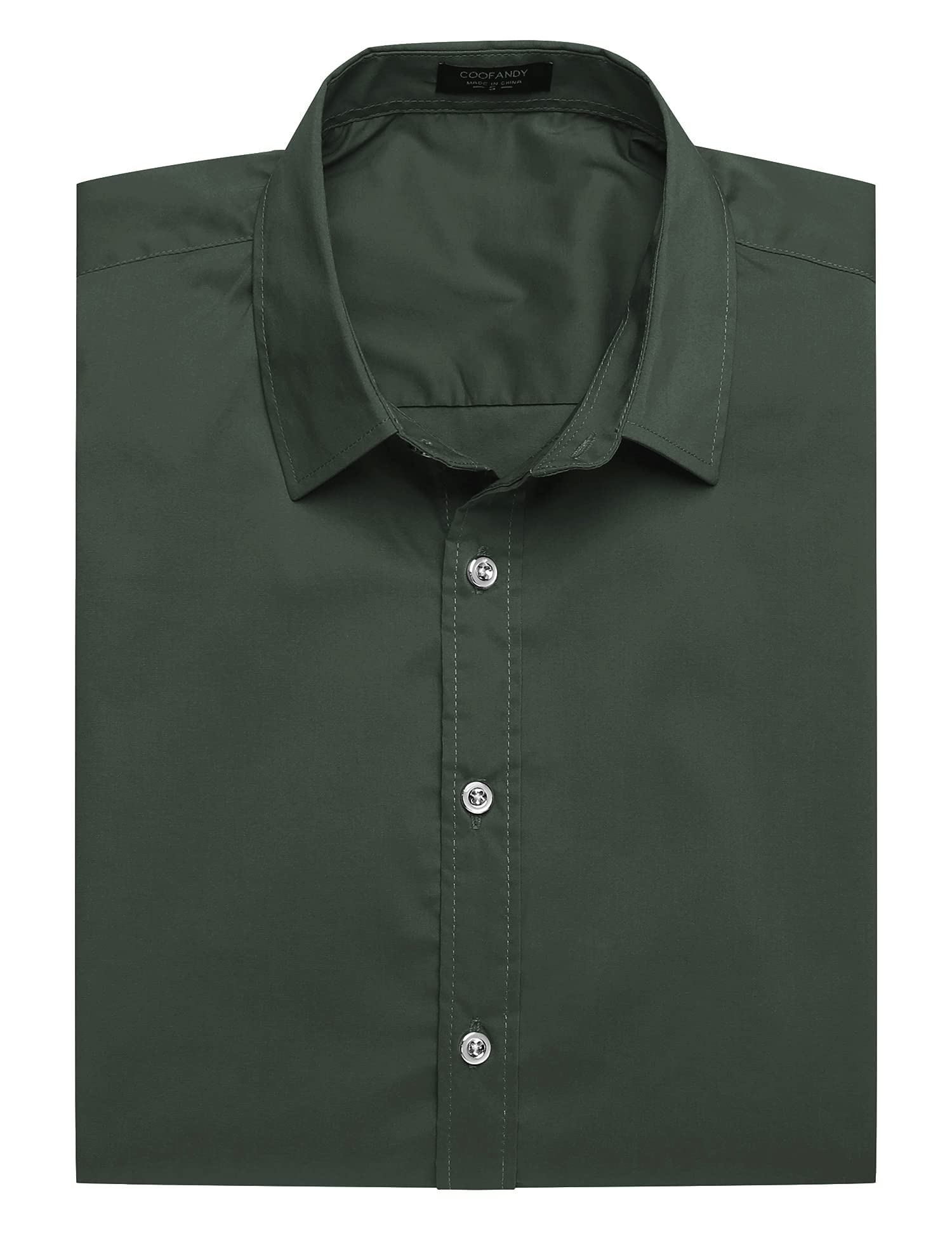 COOFANDY Men's Dress Shirts Slim Fit Wrinkle-Free Short Sleeve Casual Button Down Shirt Olive Green