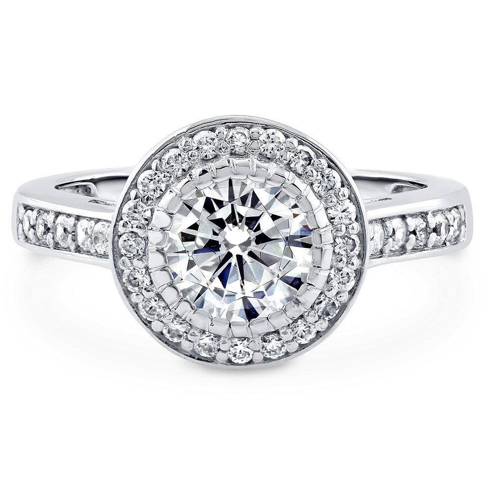 BERRICLE Sterling Silver Halo Wedding Engagement Rings Round Cubic Zirconia CZ Ring for Women, Rhodium Plated Size 5