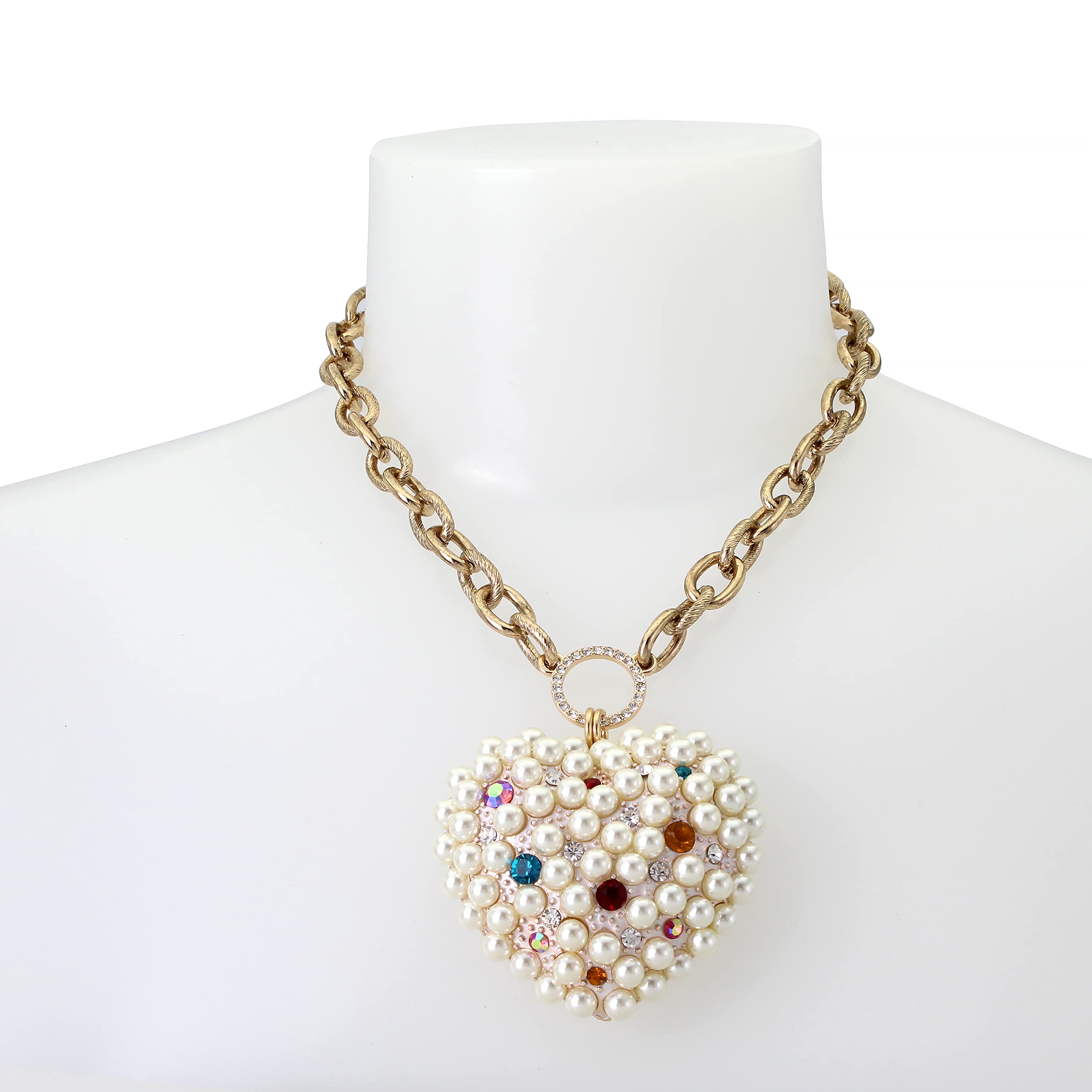 Betsey Johnson Pearl Heart Pendant Necklace,Multi,374201GLD966
