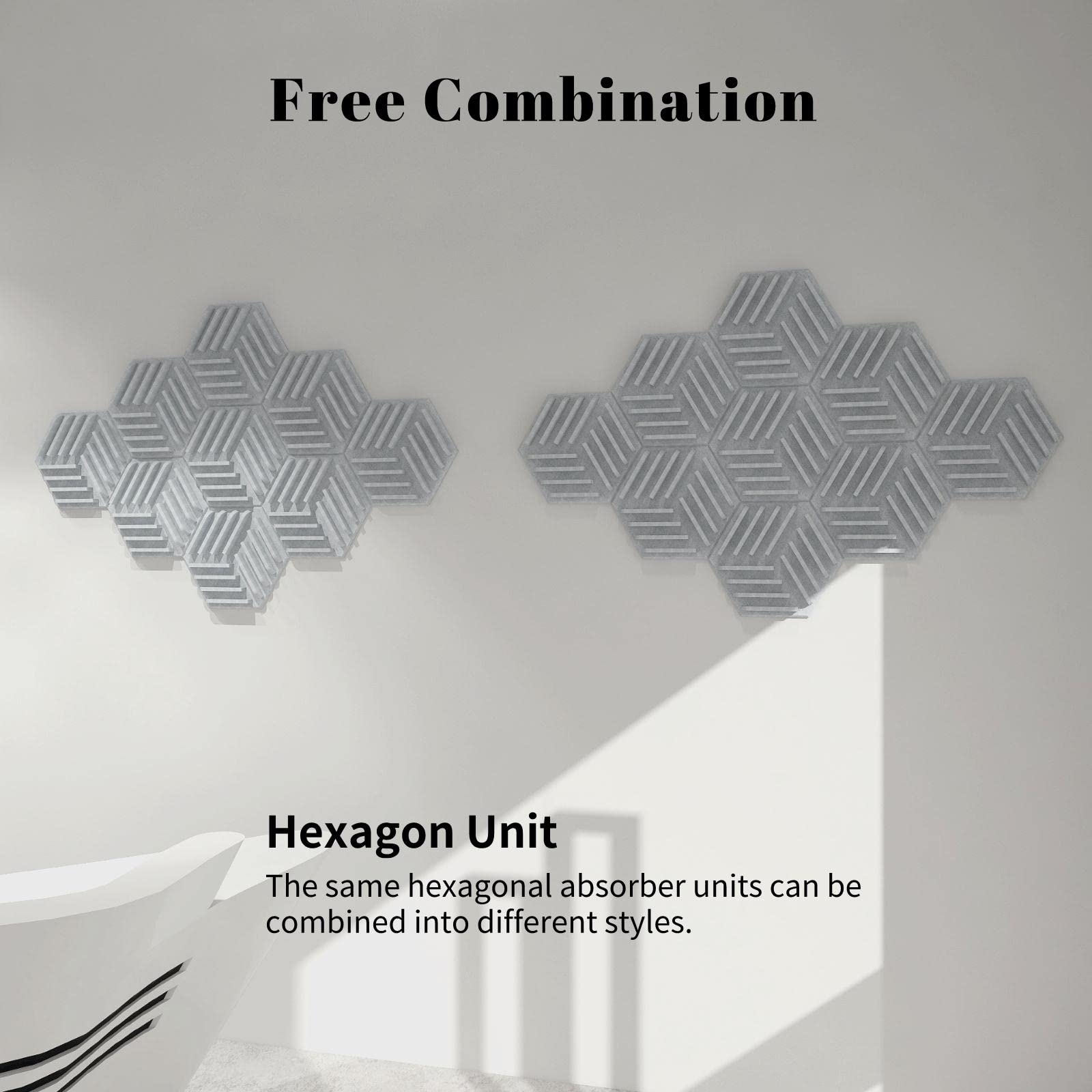 CALMTHINK 3D Hexagon Acoustic Sound Proof Padding Self-adhesive Art Decor Sound Dampening Panels,4 Group Packing,Studio Diffuse Treatment Tiles for Wall & Ceiling Decor (Silver Gray)