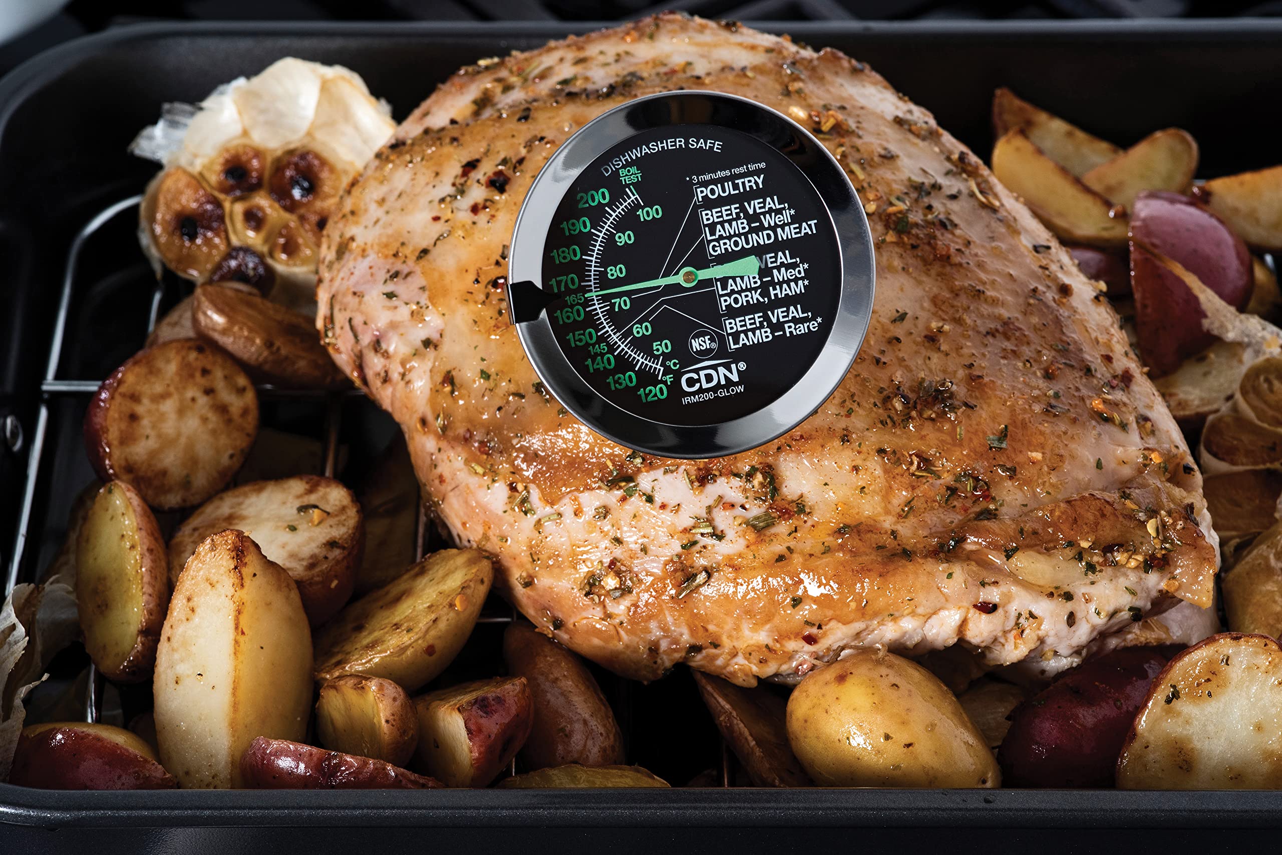 CDN ProAccurate® Glow-in-the-Dark Meat Thermometer for Precise Ovenproof Poultry Cooking - 2" Dial (IRM200-Glow)