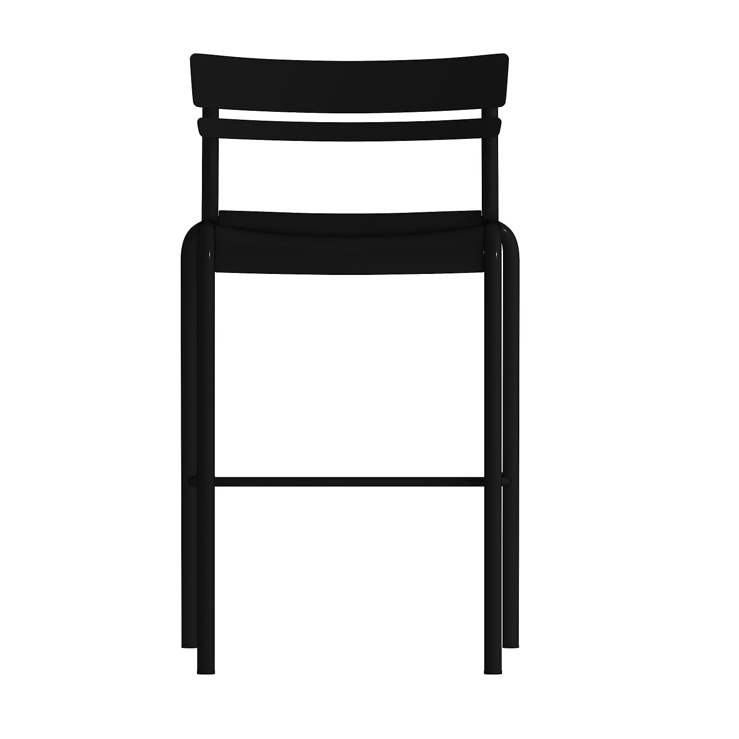 Flash Furniture Nash Commercial Grade Steel Stack Stool, Indoor-Outdoor Bar Stool with 2 Slat Back, Set of 4, Black