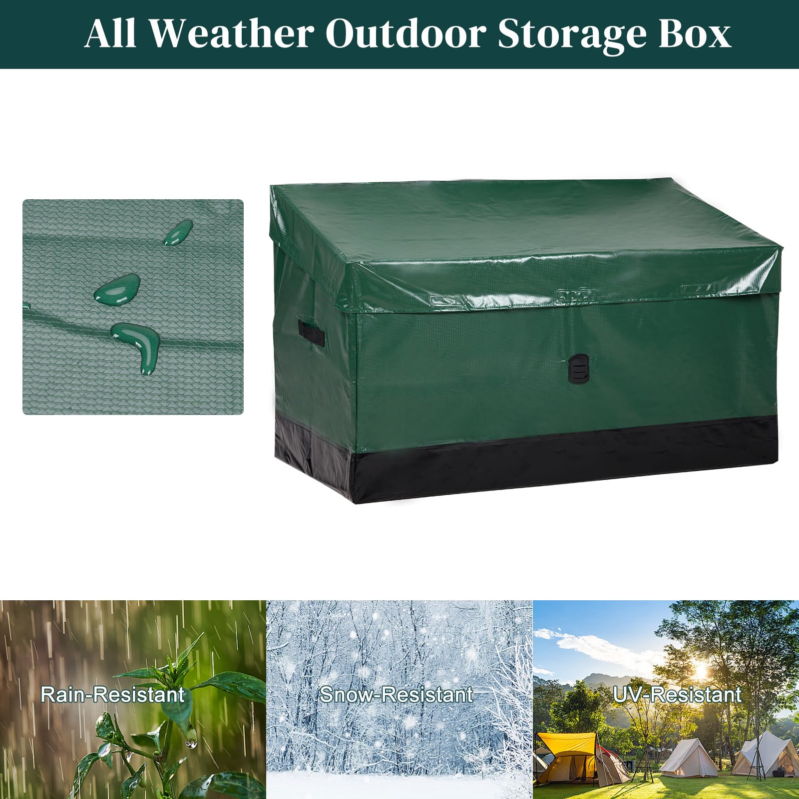 Fiveshow 130 Gallon Waterproof Deck Box, Portable Outdoor PVC Storage Box for All Weather, Perfect for Camping Boat Garden Poolside Yard, Green