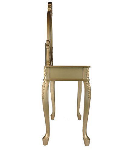 BOBKONA PDEX- Oval Shape Mirror Vanity Table With Stool Set, Champagne