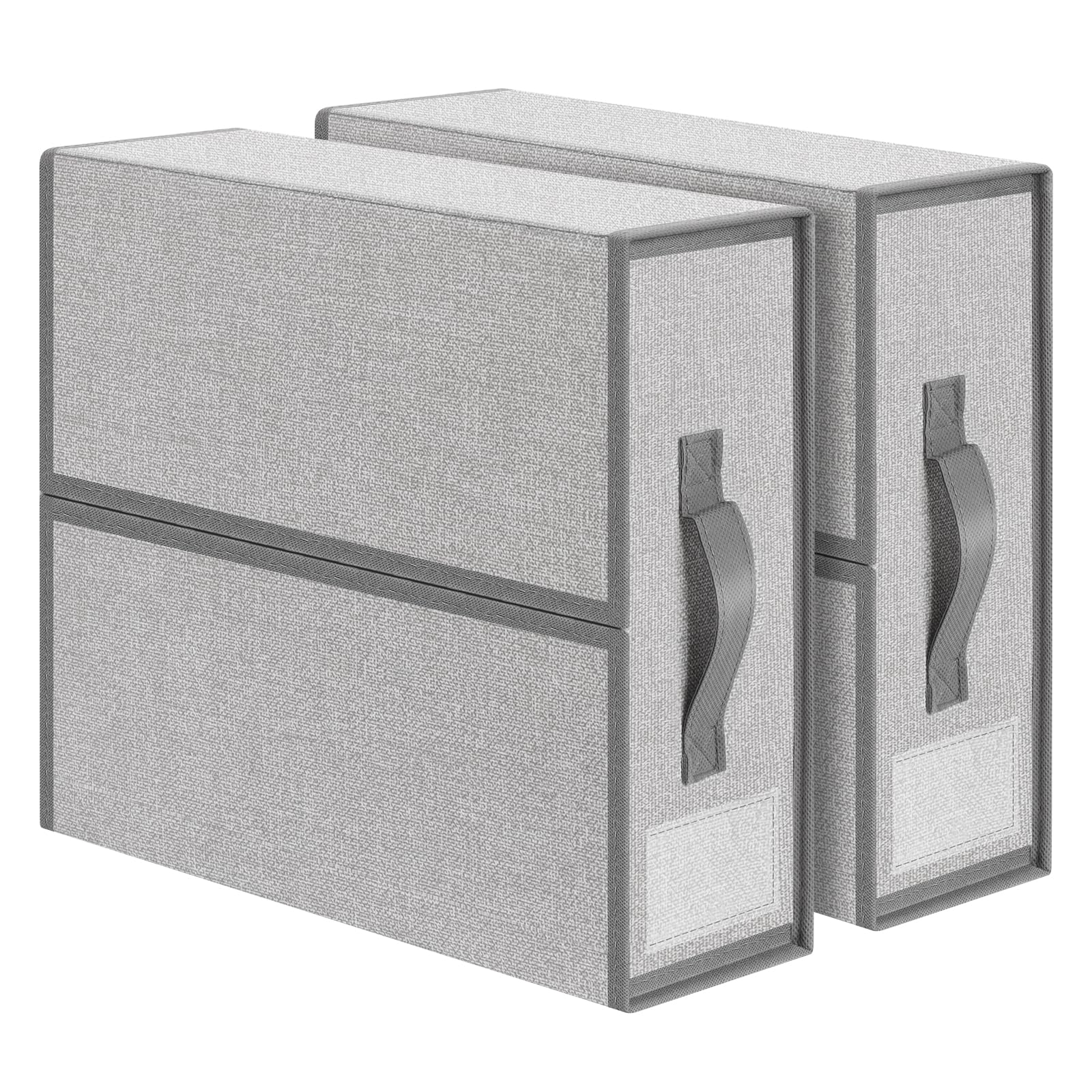 FAGIGY 4 Pack Bed Sheet Organizers and Storage with Labele Pocket, Linen Closet Organizers and Storage with Zipper, Bed Sheet Organizer with Handle, Closet Organizer for Blanket, Clothes, Light Gray