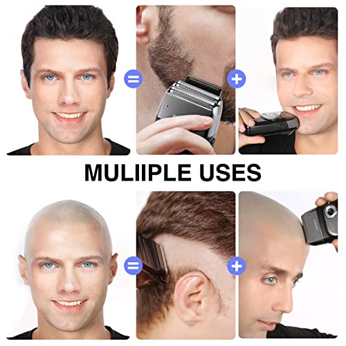 Electric Foil and Bald Shavers 2 in 1 Double Shaver for Men Blade and Popup Beard Trimmer with Rechargeable 2 Head 3 Adjustable Speeds Beard Shaver by Pritech
