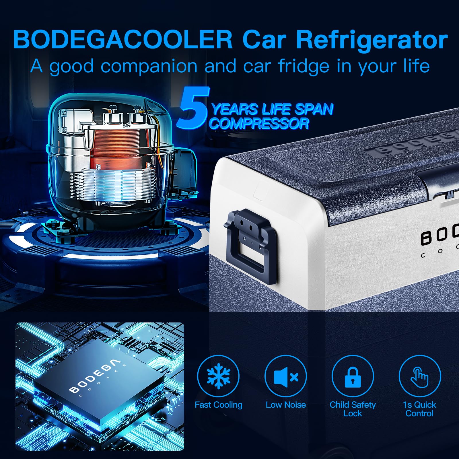 BODEGACOOLER 12 Volt Refrigerator,64 Quart Car Fridge Dual Zone WIFI APP Control,Portable Refrigerator Freezer (60L)-4℉-68℉,12v Cooler Fridge,12/24V DC and 100-240V AC for Outdoor,Camping,Travel,RV