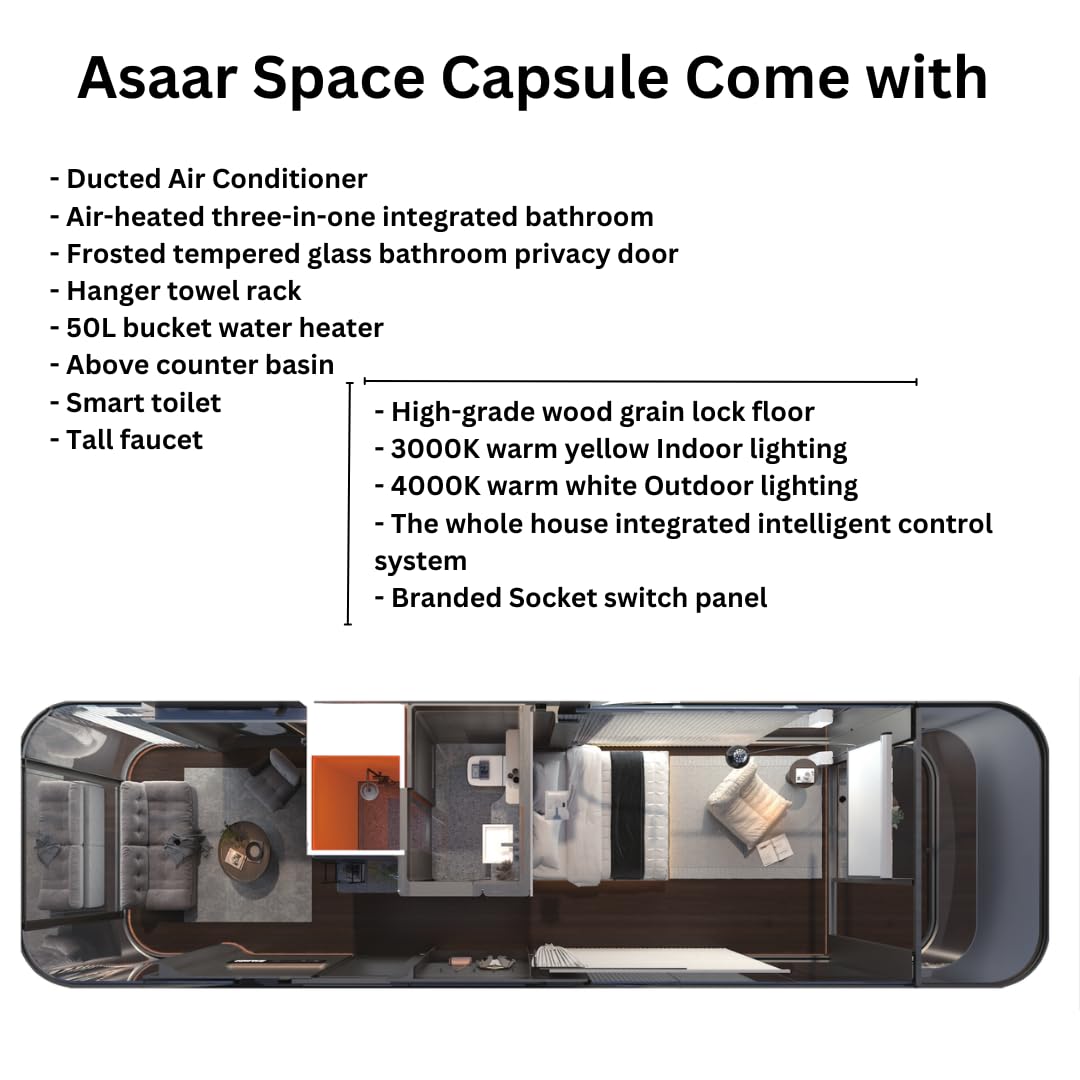 Generic Asaar Smart Luxury Space Capsule House with Bathroom for Hotel, Booth, Office, Guard House, Villa, Workshop - Efficient and Versatile Living Solution, White, asaspcap2