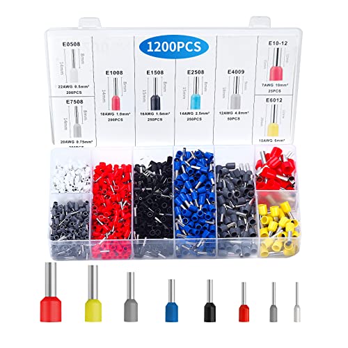DIVANC Ferrule Crimping Tool Kit, Ferrule Crimper Plier with 1200pcs Wire Ferrules Kit Wire Ends Terminals, Self-adjustable Ratchet Wire Crimper for AWG 23–7 Electrical Wire Connectors(Blue)