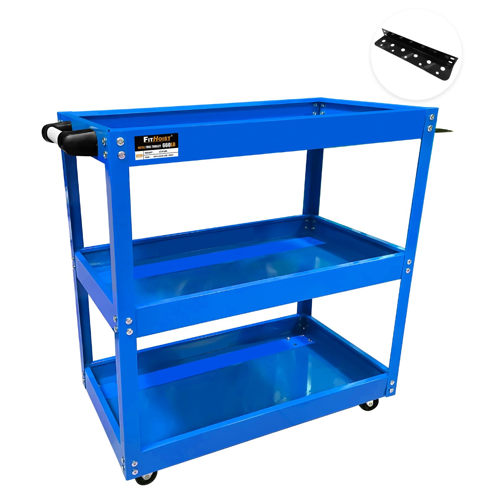 FITHOIST 3-Tier Rolling Tool Cart, Thickened 660LBS Metal Mechanic Tool Cart on Wheels, Heavy Duty Rolling Carts with Wheels, Utility Service Carts for Mechanics Garage Warehouse Workshop Repair Shop