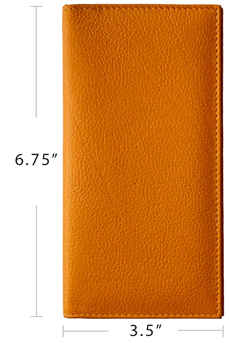 Bright Orange Basic Genuine Leather Checkbook Cover For Men & Women
