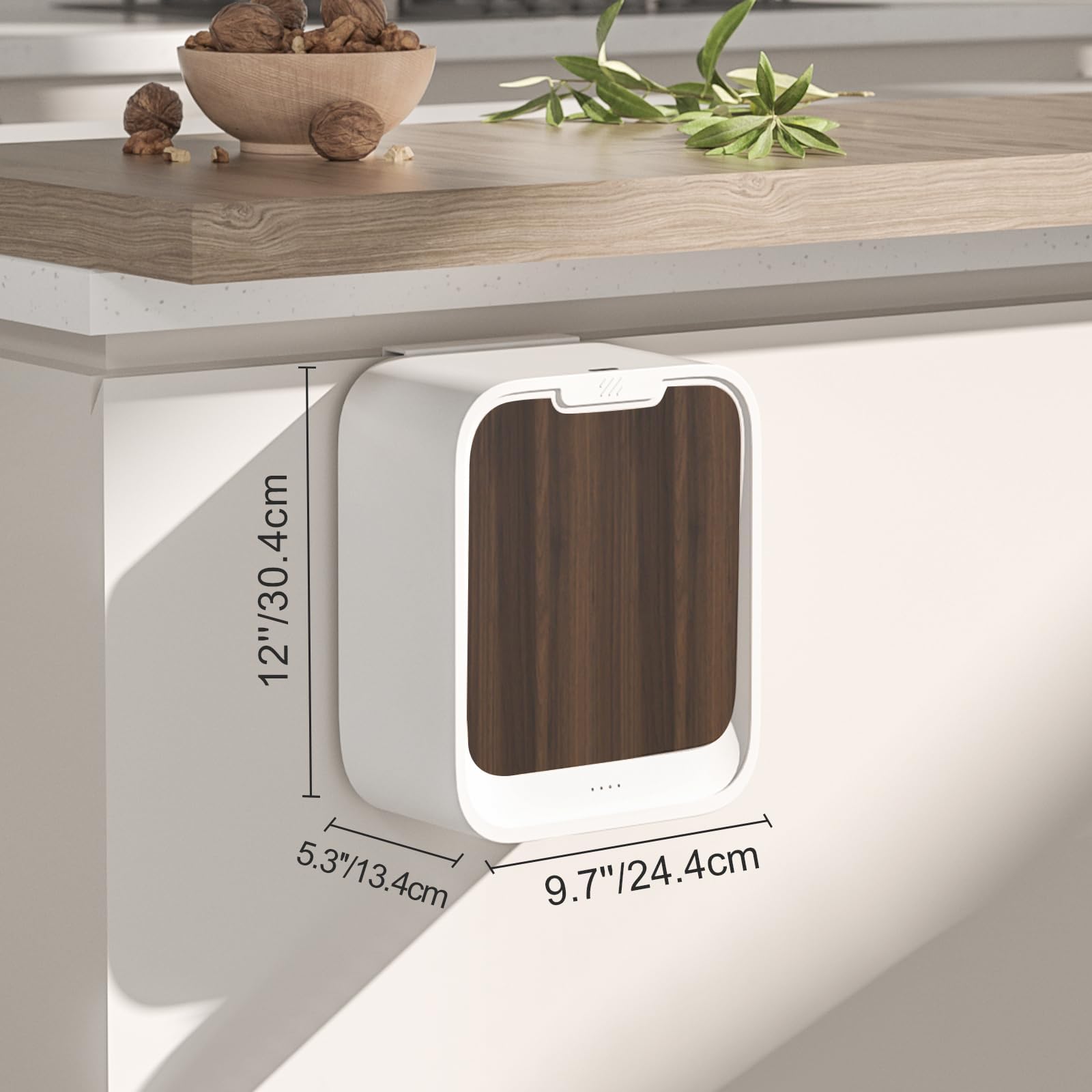 ELPHECO Hanging Trash Can, 2 Gallon Motion Sensor Waste Bin Wall Mounted Smart Sensor Trash Bin with Lid for Kitchen Cabinet Door Under Sink, Cupboard Countertop, Natural, Rechargeable (no Plug)