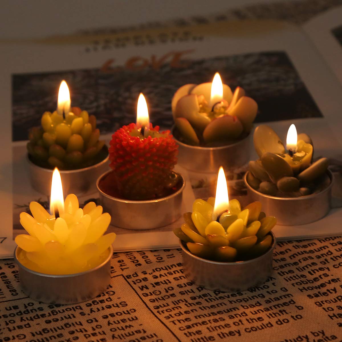 LJQizn 6pcs Cactus Tealight Candles Handmade Delicate Succulent Cactus Candles Tea Lights Perfect for Birthday Party Wedding Spa Home Decor Gifts (6pcs Cactus Candles)