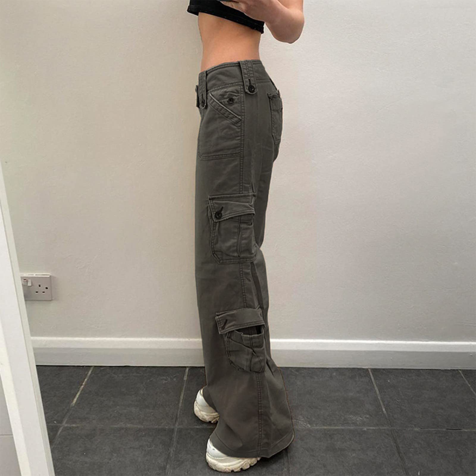 Cargo Pants Women Low Waist Wide Leg Baggy Jogger Harajuku Vintage Y2k Relaxed Casual Work Pants Lounge Pants Gray Medium