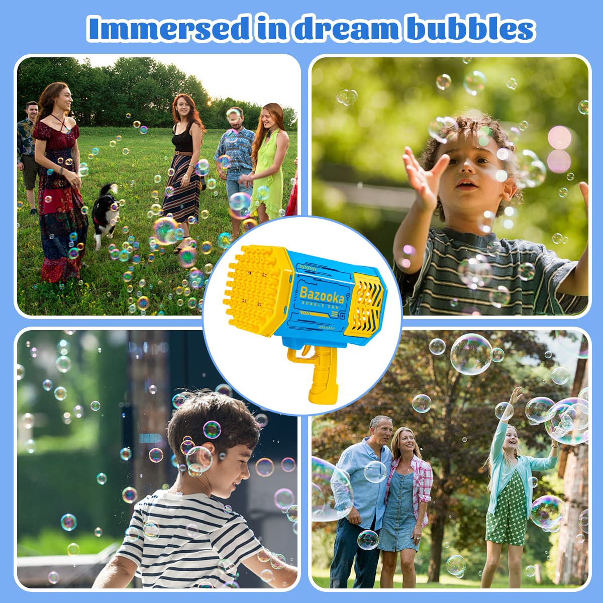 Bubble Gun for Kids - 69 Holes Bubble Machine Bubble Blaster Rocket Bubble Gun Toys for Party Outdoor Children Play