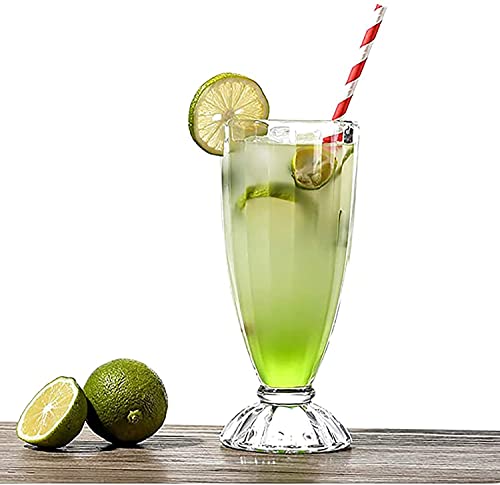 Cedilis 6 Pack Milkshake Glass with 6 Long Metal Spoons,Old Fashioned Soda Glasses, Fountain Classic Glass for Ice Cream, Clear, 12oz