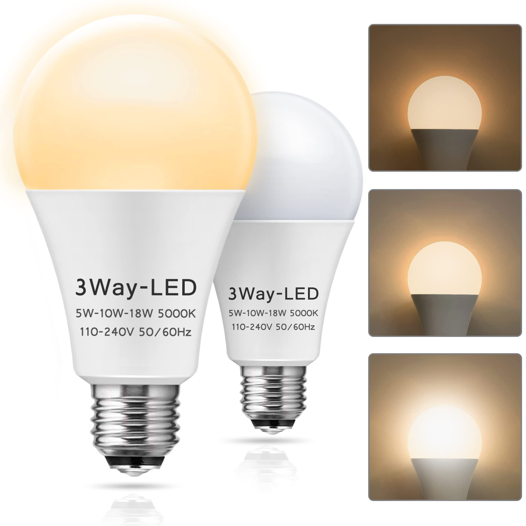 Briignite 50/100/150W Equivalent 3 Way LED Light Bulb, A21 Soft White 3000K Light Bulbs with E26 Medium Base, 600LM/1250LM/1850LM, Perfect for Home Lighting, Table Lamp, Floor Lamp, 2 Pack