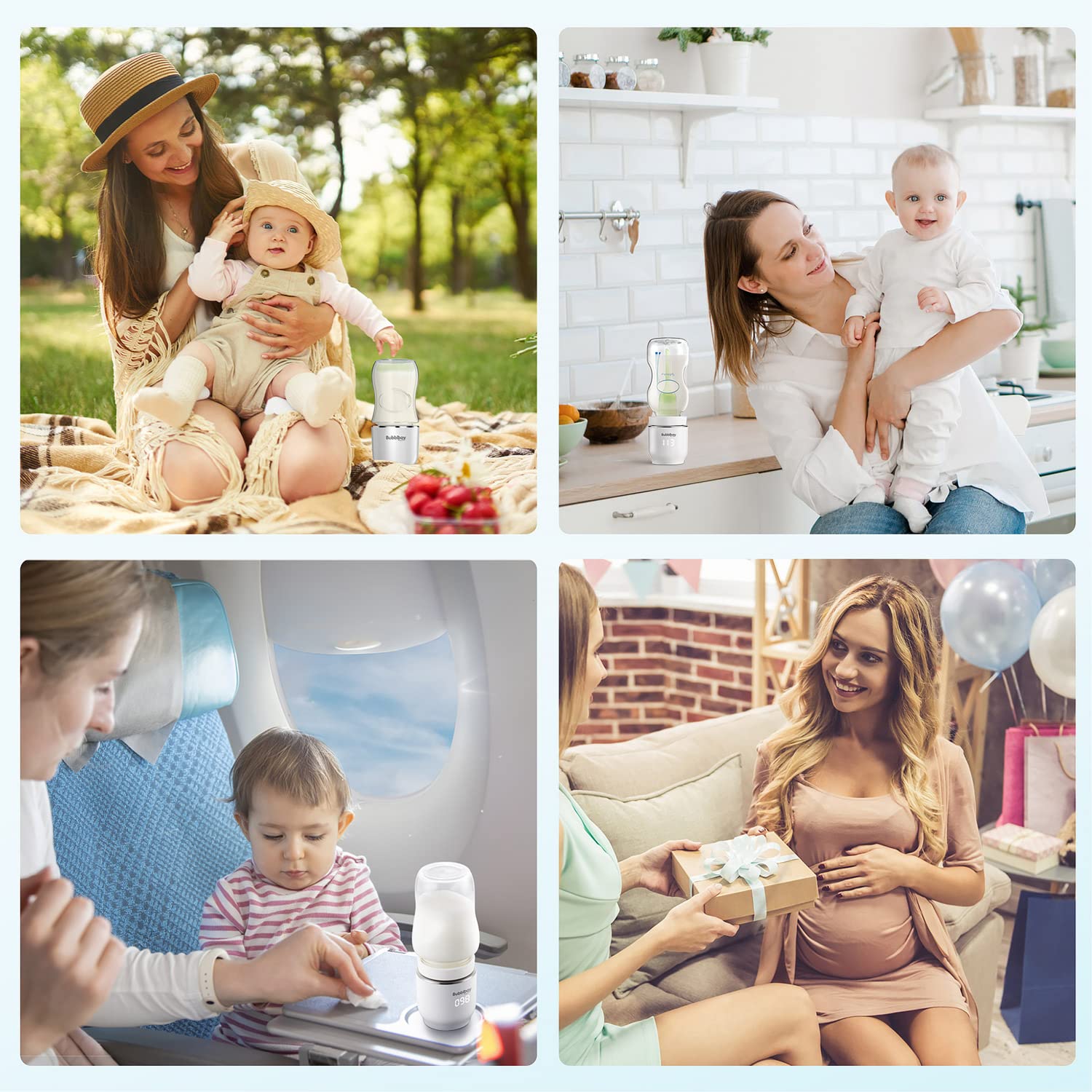 Bubblbay Portable Bottle Warmer,104° Digital Thermostat Baby Bottle Warmer with Upgraded 5 Adapters Leak-Proof Design,Wireless LED Display Travel Bottle Warmer for Breastmilk or Formula