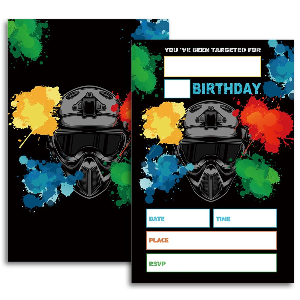 FujLoy Paintball Birthday Party Invitations, Paintball Invitations, Paintball Theme Birthday.(065)