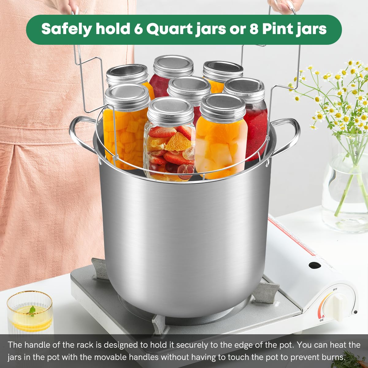 Fulgutonit Stainless Steel 21.5QT Water bath Canning Pot with Rack & Lid, Canning Supplies Starter Kit and 6 Pieces Canning Tools Set, Water bath Canner for Beginner