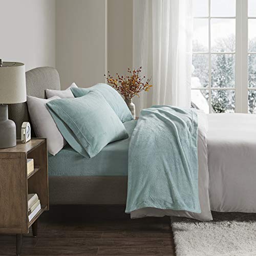 Sleep Philosophy True North Soloft Plush Bed Sheet Set, Wrinkle Resistant, Warm, Soft Fleece Sheets with 14" Deep Pocket Cold Season Cozy Bedding-Set, Matching Pillow Case, King, Aqua, 4 Piece