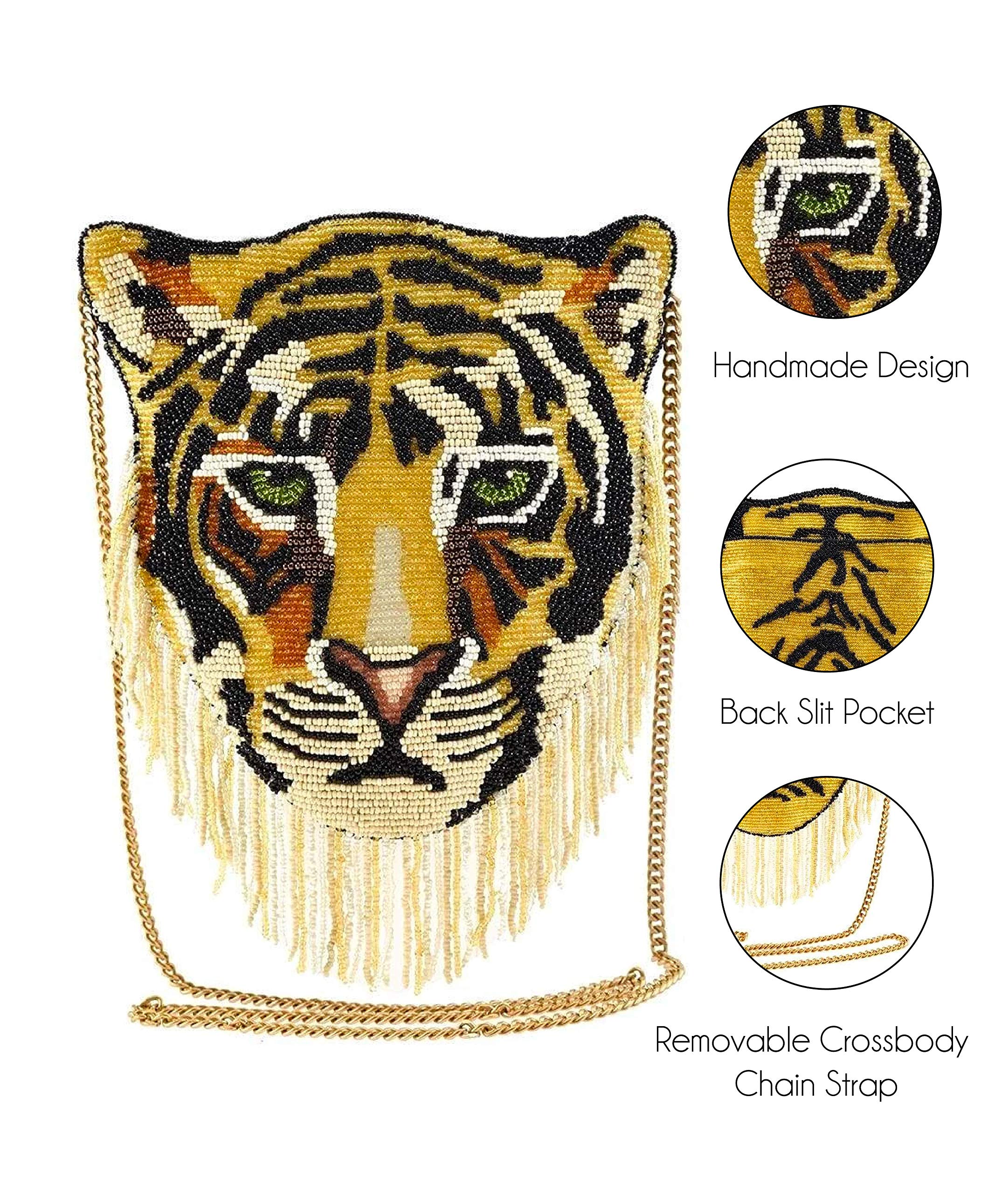 Mary Frances Accessories – Crossbody Handbag – Rajah Tiger Beaded Purse for Women – 8 in. x 0.5 in. x 8 in