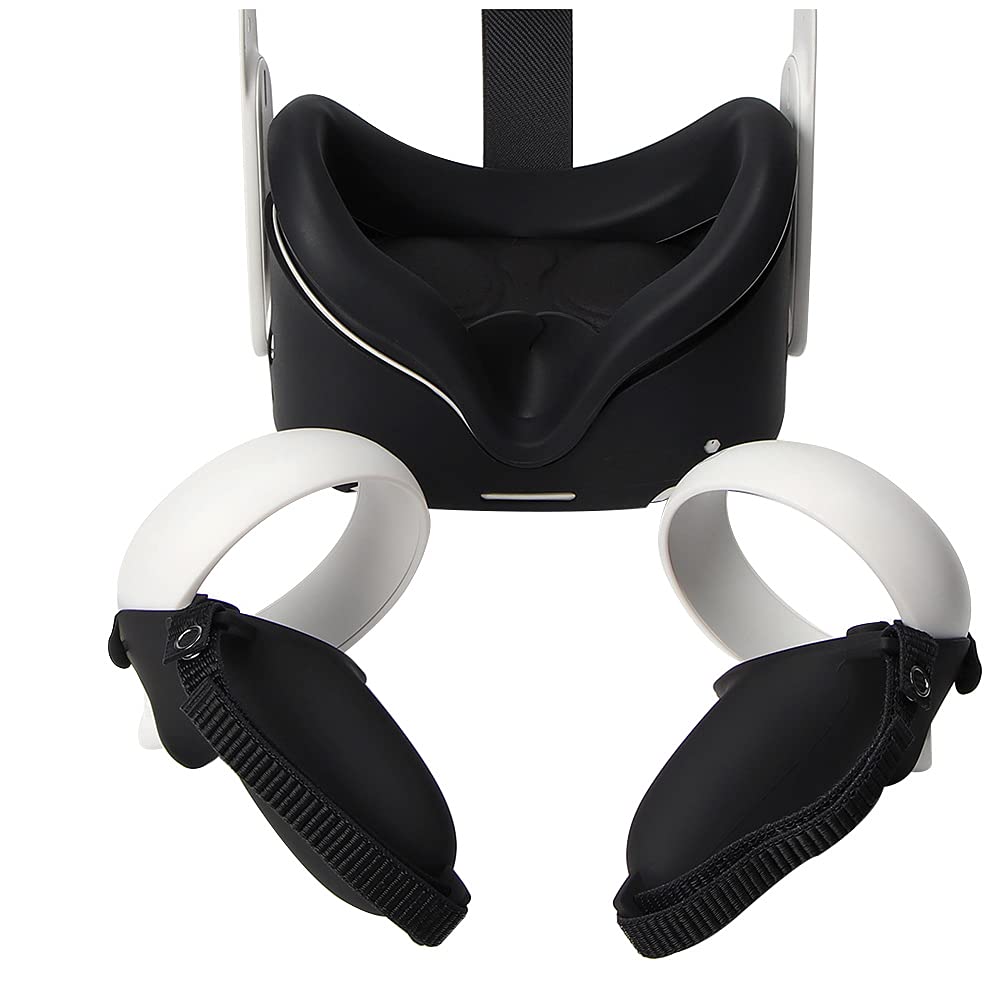 BWWNBY Soft Silicone Game VR Accessories Facial Pad Protective Cover Set VR Headset Cover Fit for Oculus Quest 2(Black)