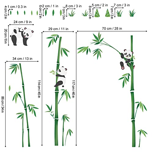 wondever Panda and Bear Wall Stickers Bamboo Green Plants Peel and Stick Wall Art Decals for Baby Nursery Kids Bedroom (H: 46 inches)