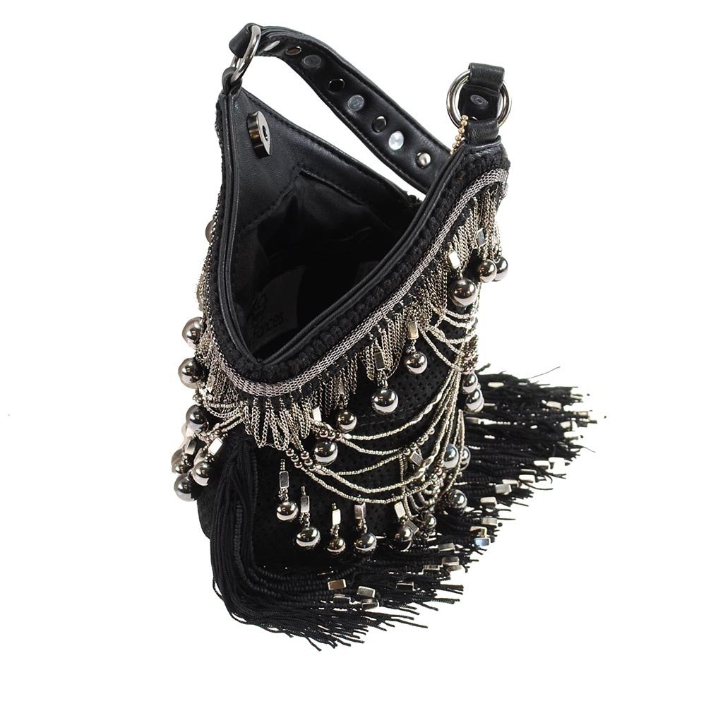 Mary Frances Swag Embellished Leather Wristlet Handbag, Black