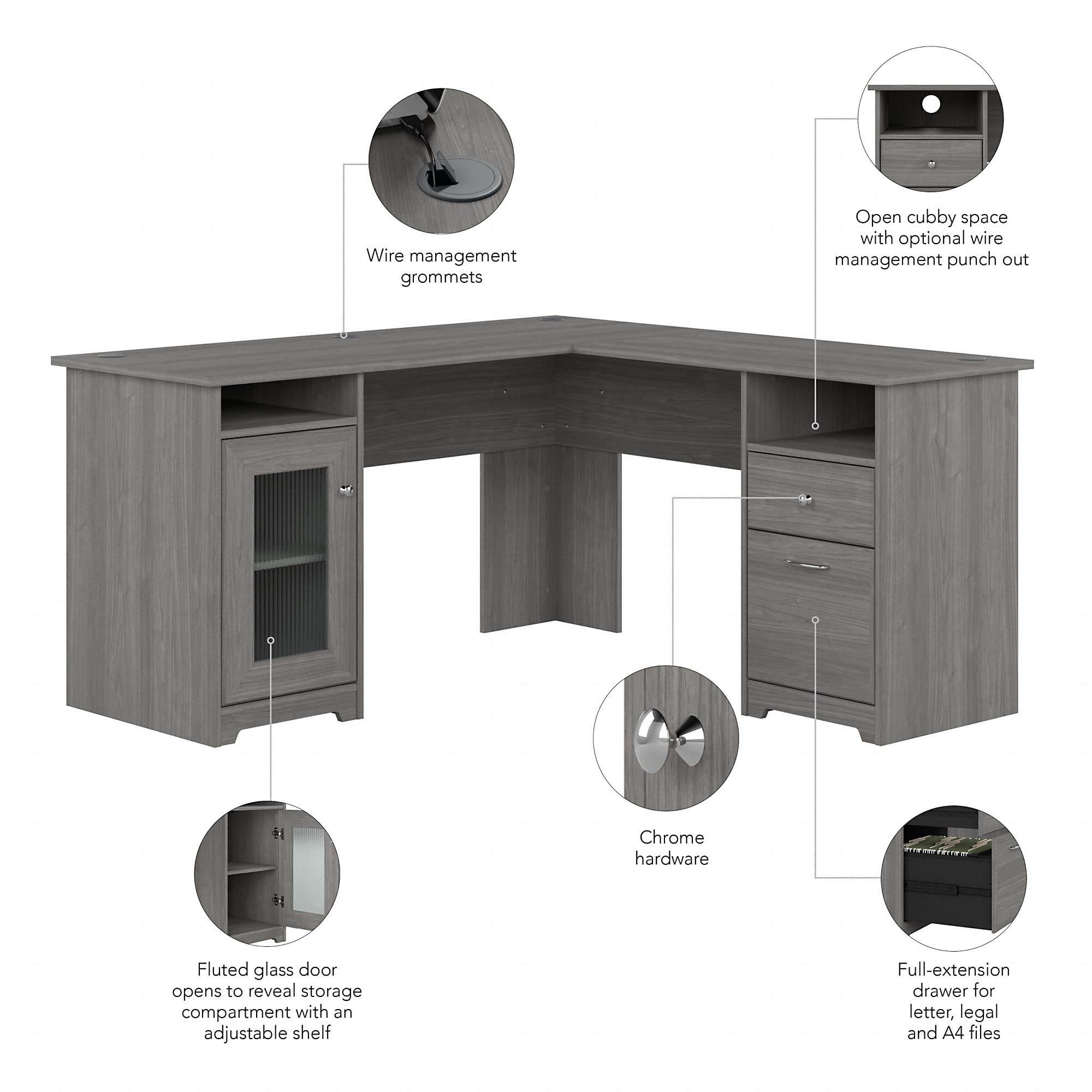 Bush Furniture Cabot L Shaped Computer Desk with Hutch, 60W, Natural Maple