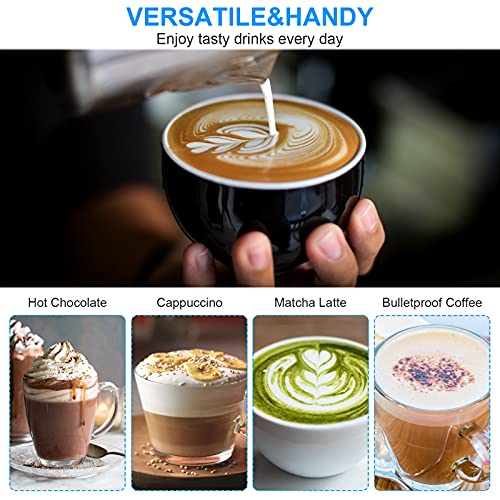 Milk Frother Handheld, Rechargable Coffee Foam Maker with Stand & 2 Whisks, Wanderland 3 Speeds Electric Coffee Mixer for Coffee, Lattes, Cappuccino, Matcha, Hot Chocolate (Black)