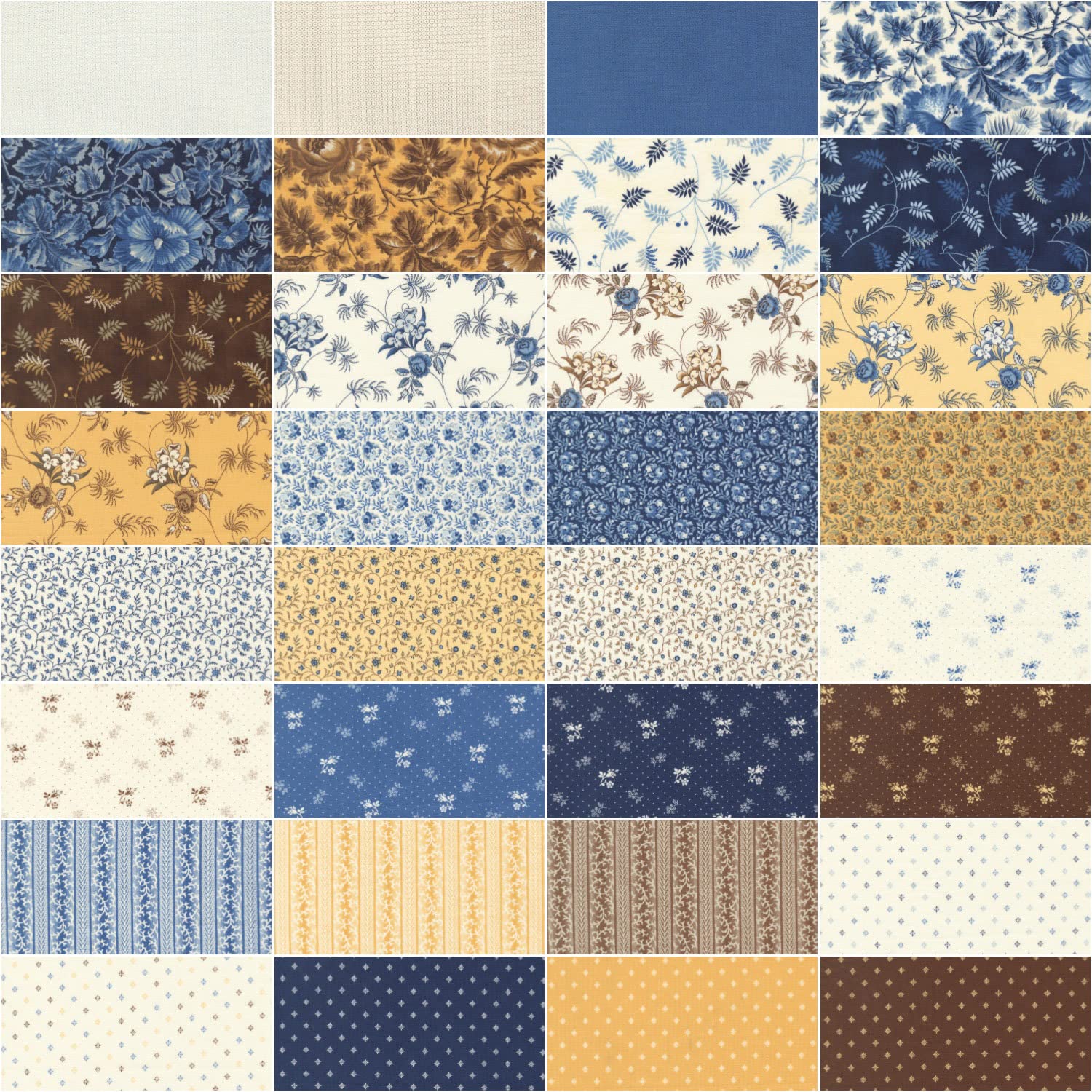 Betsy Chutchian Amelia's Blues 32 Fat Quarters Moda Fabrics 31650AB