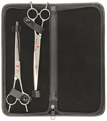 ShearsDirect Professional Japanese Stainless 7.5-Inch Straight and Curved Grooming Shears with Opposing Handle, Set of 2