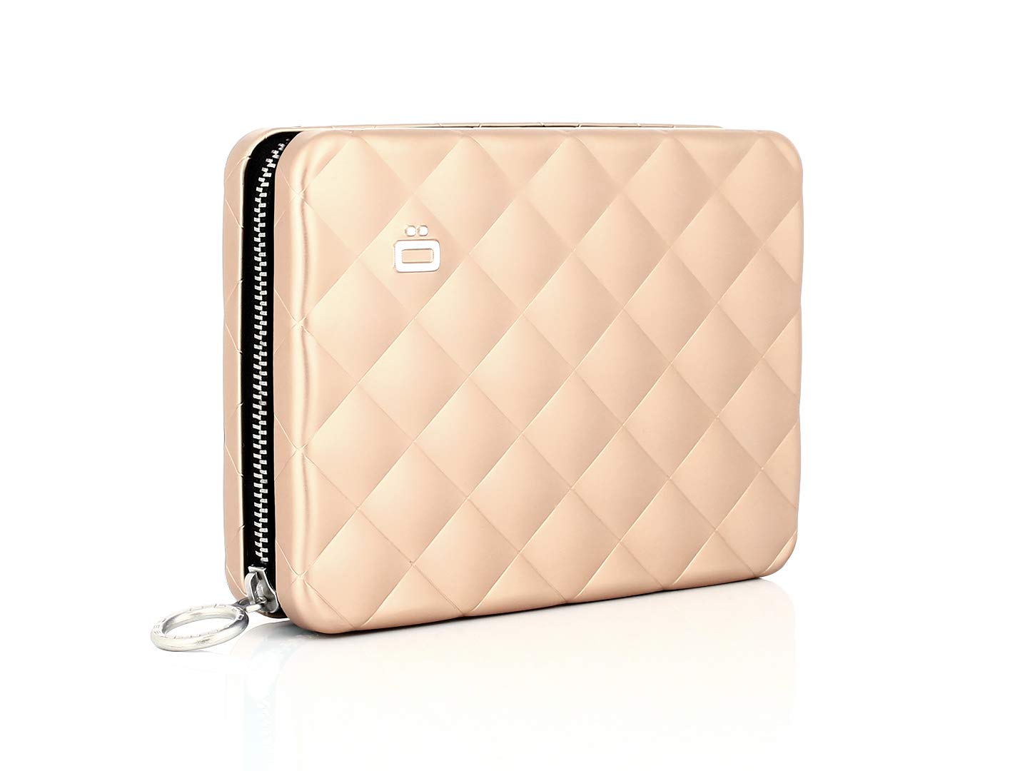 ÖGON -DESIGNS- Quilted Passport Aluminum Wallet Large capacity passport size - Clutch organizer - Women’s RFID blocking wallet - Rose Gold