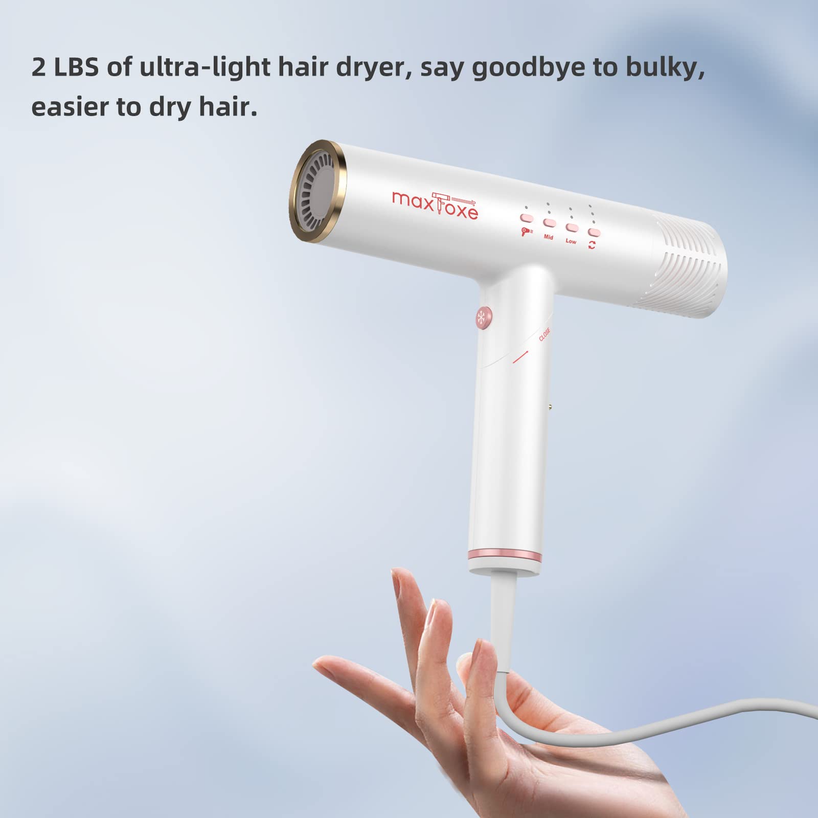 Maxfoxe Hair Dryer for Women, Blow Dryer Set 9 Modes Foldable Ionic Professional High Speed Fast Drying Brushless Compact Blower Magnetic Concentrator Nozzle Diffuser Attachment for Home,Hotel,Salon