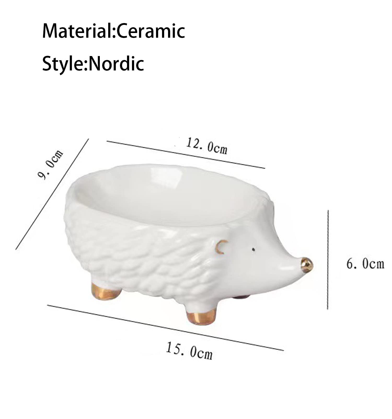 Ceramic Soap Dish with Drain, Hedgehog Toilet Soap Box, Ceramic Jewelry Tray, Funny Soap Storage Container for Shower Bathroom Kitchen Bathtub,White