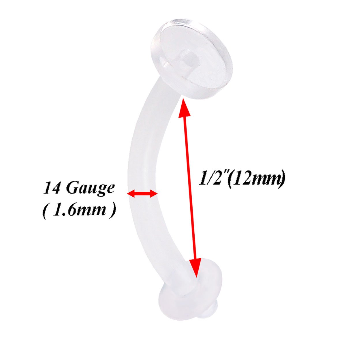 bodyjewellery 3pcs 14g Belly Button Rings Navel Piercing Retainer Clear Flexible Acrylic Bioflex Rubber O Rings Jewelry - 12mm