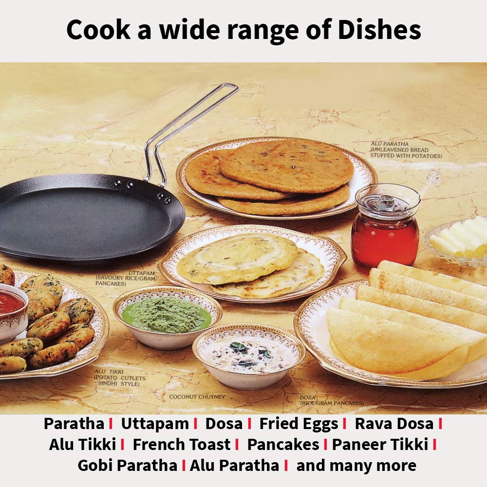 Futura Hard Anodised Flat Tava Griddle, 10-Inch, 4.88mm with Steel Handle, Black