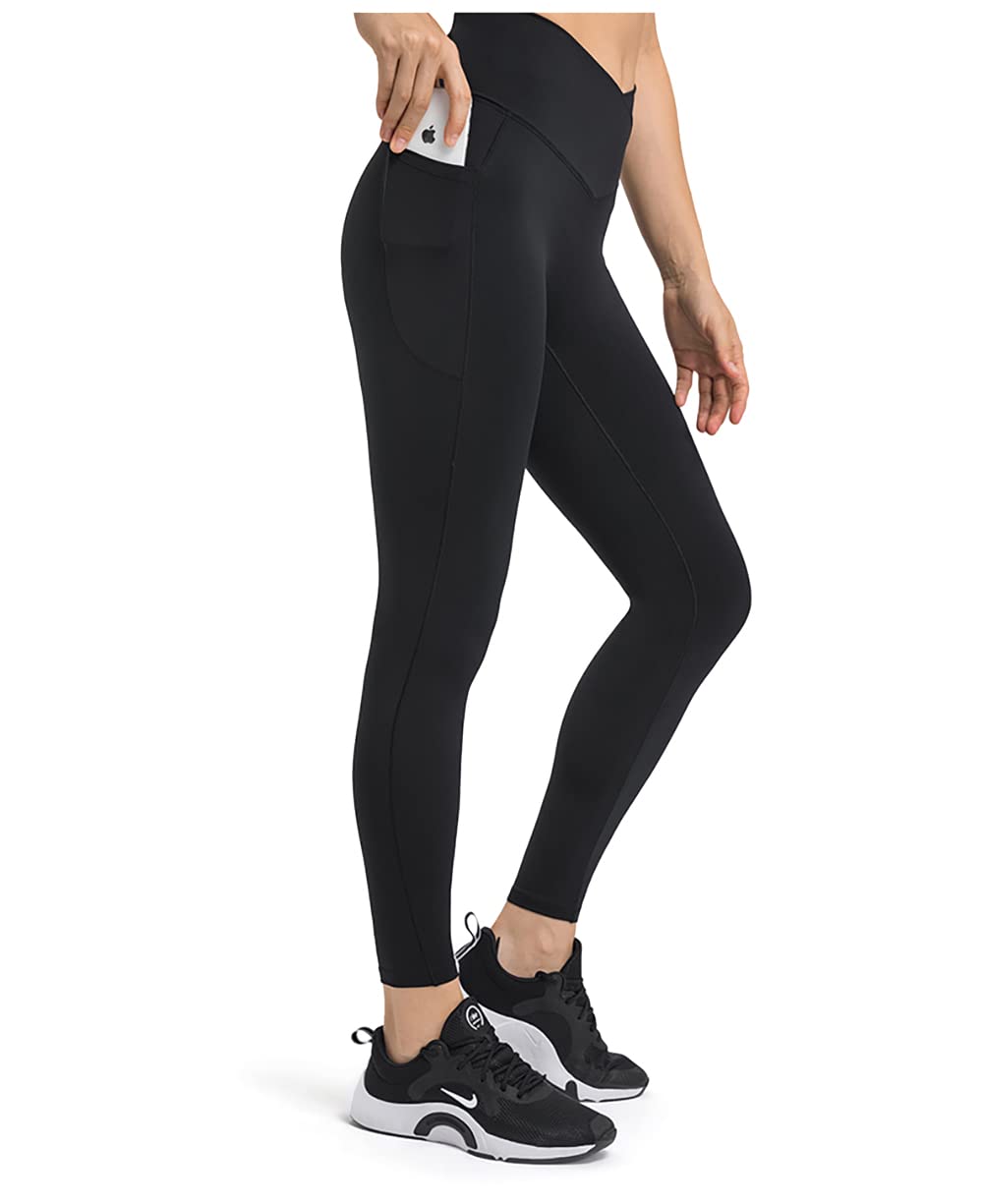 CHi X Cross Waist Butter Soft Leggings for Women - Light Gym Clothing with High Control and Pockets (as1, Numeric, Numeric_6, Regular, Regular, Black)