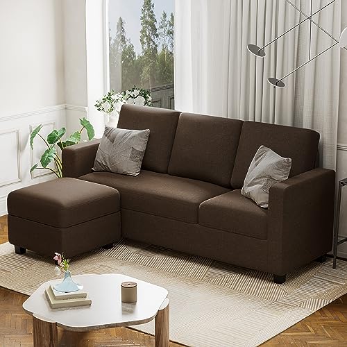 Flamaker Sectional Couch, Sofa Couch for Living Room, L-Shaped Couch with Reversible Chaise, Fabric Small Couches for Apartment, Small Spaces (Brown)