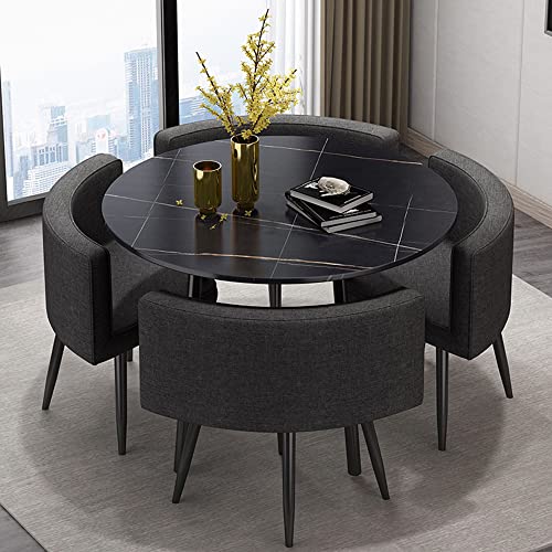 LITFAD 4-Foot Dining Site Table Modern Style Stone Coffee Table 31.5'' Dinette Table Simple Kitchen Table for Home Restaurant Cafe - Black Round, Table Onlyļ¼Not Including Chairsļ¼