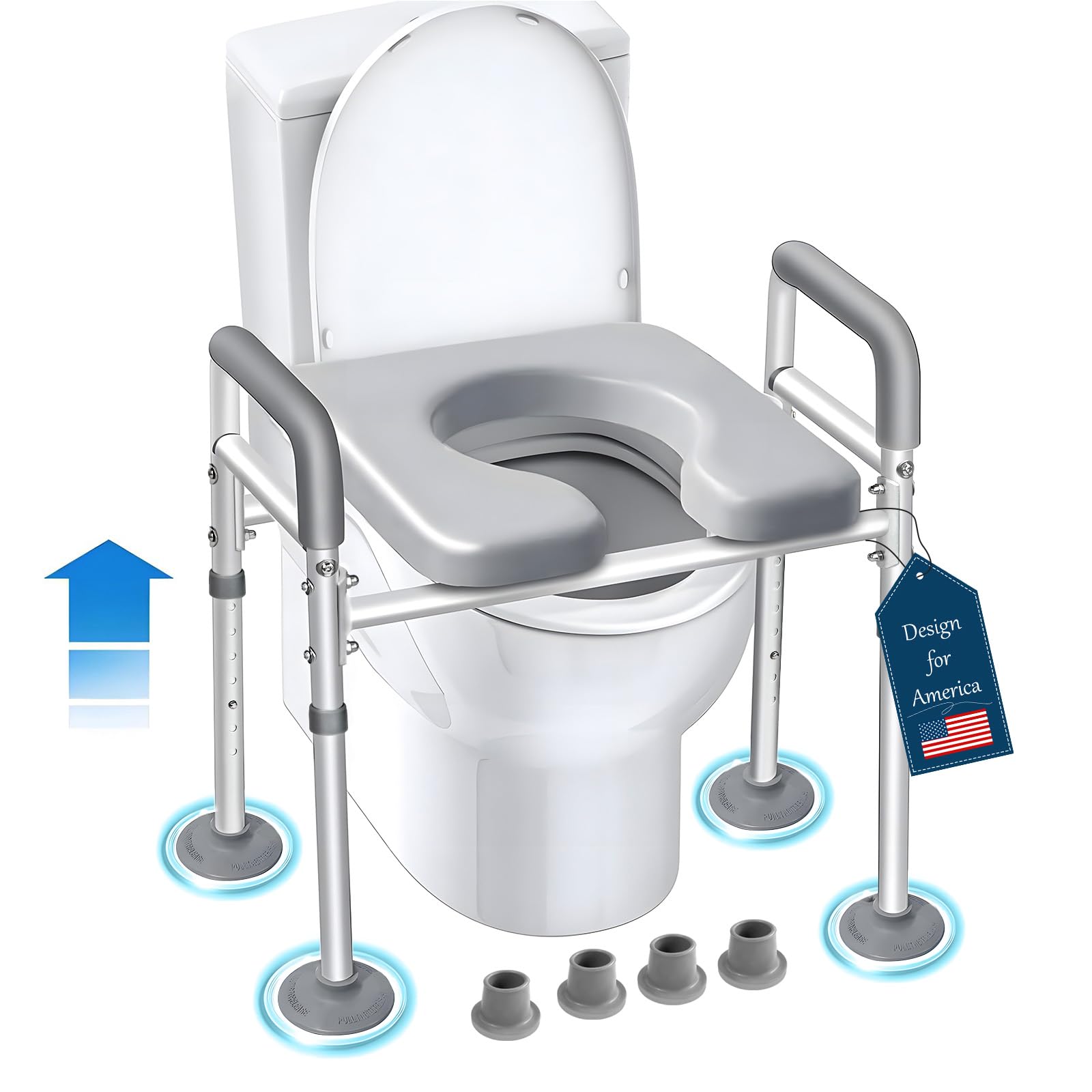 Eosprim Toilet Seat Risers for Seniors Elongated, Raised Toilet Seat with Handles, Toilet Safety Frames & Rails for Elderly and Handicap, Elevated Shower Commode Chair with Arms, Toilet Lift Grab Bar