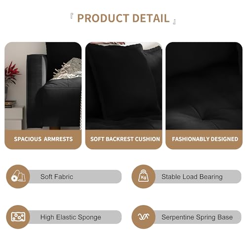SILKIR Mid-Century Modern Small Spaces Comfy Velvet Living Room,Office,and Apartment,Loveseat Couch Sofas, 70 Inch, Black