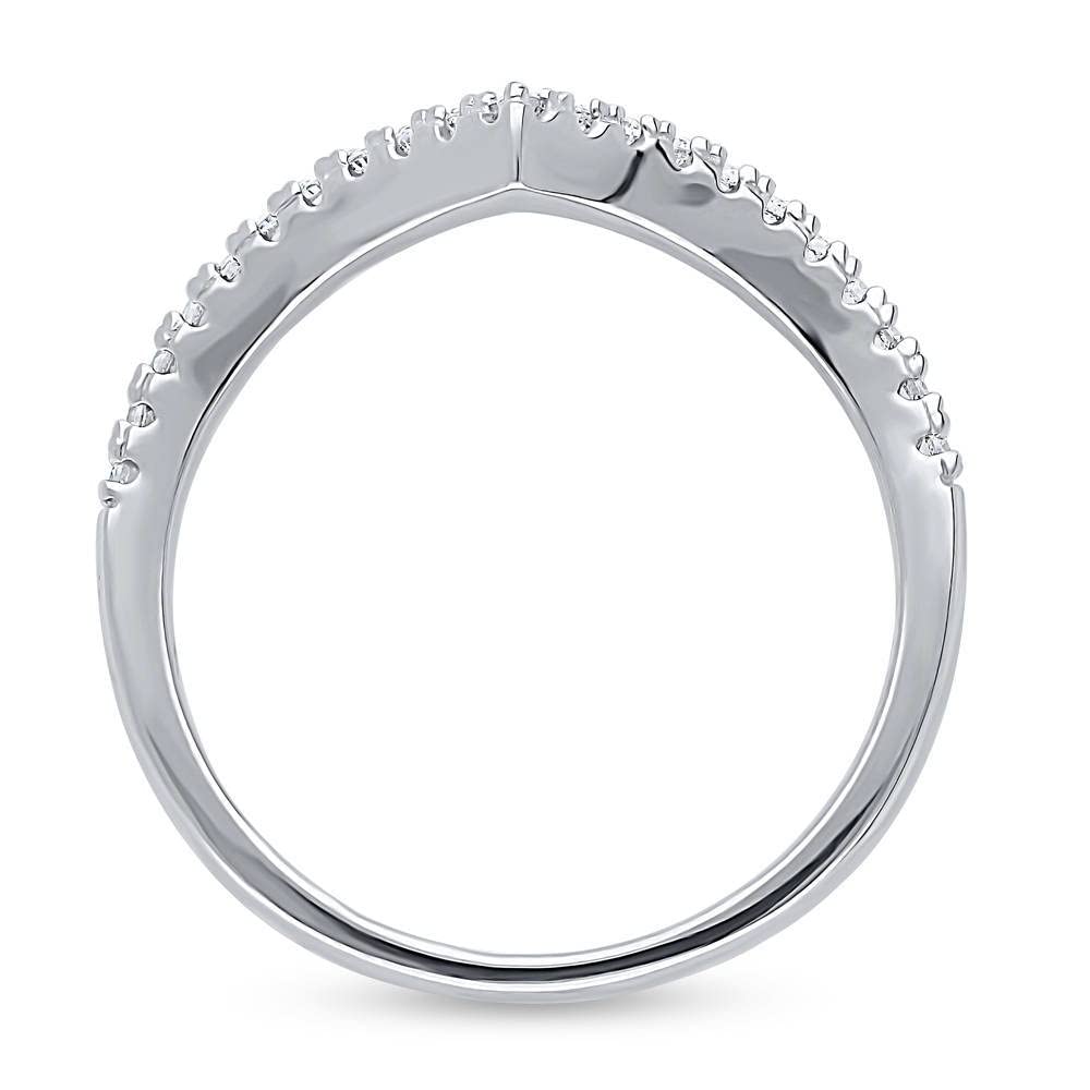 BERRICLE Sterling Silver Wishbone Wedding Rings Cubic Zirconia CZ Curved Half Eternity Ring for Women, Rhodium Plated Size 9.5