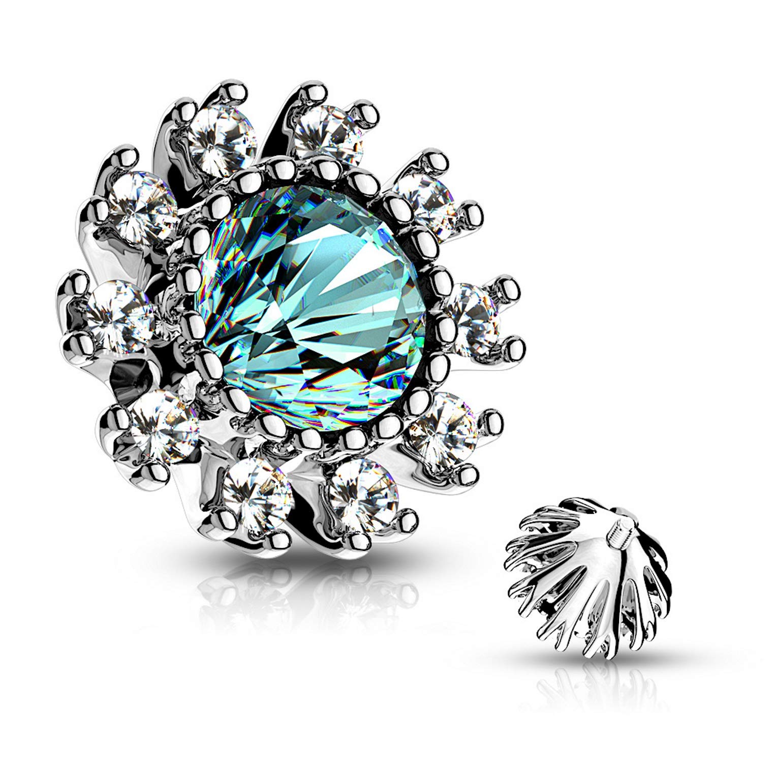 BYB Jewelry CZ Burst Surgical Steel Dermal Anchor Top (Aqua)