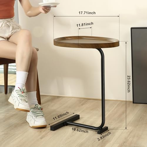 Eansstofars Small Side Table for Small Spaces, Narrow C Shaped End Table for Sofa Couch and Bed, Walnut and Black, Perfect for Indoor, Living Room, Bedroom, Bathroom
