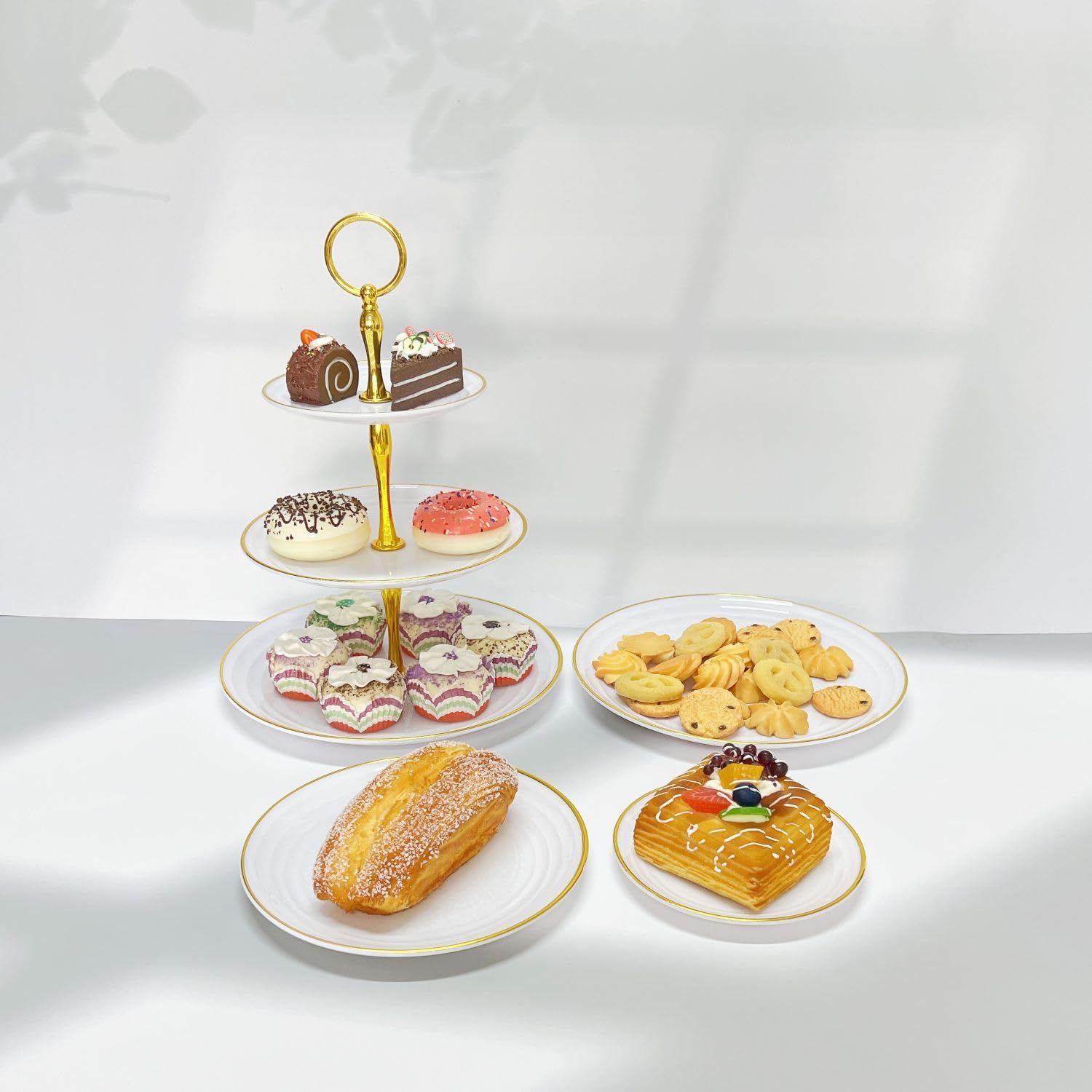 Cupcake Stand, Plastic 3 Tier Cupcake Stand Dessert Plates Cake Fruit Candy Display Tower Reusable Pastry Platter for Wedding Birthday Baby Shower Tea Party Decorations (White - 2 Pack)