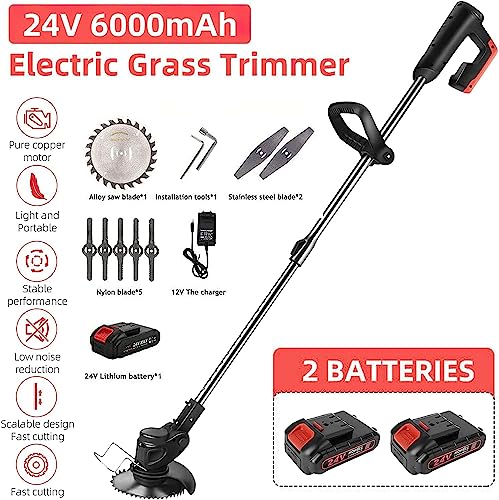 Electric Weed Eater, Weed Wacker Battery Powered, Cordless Lawn Trimmer Weed Eater Tool with Adjustable Handle 3 Function Blades Weed Eater Brush Cutter for Yard and Garden