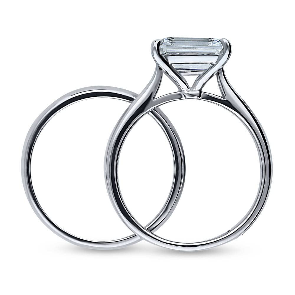 BERRICLE Sterling Silver East-West Wedding Engagement Rings Cubic Zirconia CZ Solitaire Ring Set for Women, Rhodium Plated Size 6