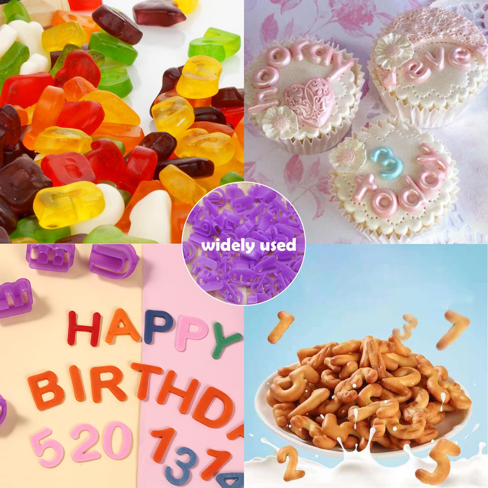 Cookie Cutters- 40pcs Small Alphabet Letter Number Cookie Cutter Set 1'' Plastic Cute Cookie Cutters Mold Tools for DIY Cakes Muffins Fondant Sugar Biscuit Baking Clay Craft (Purple)